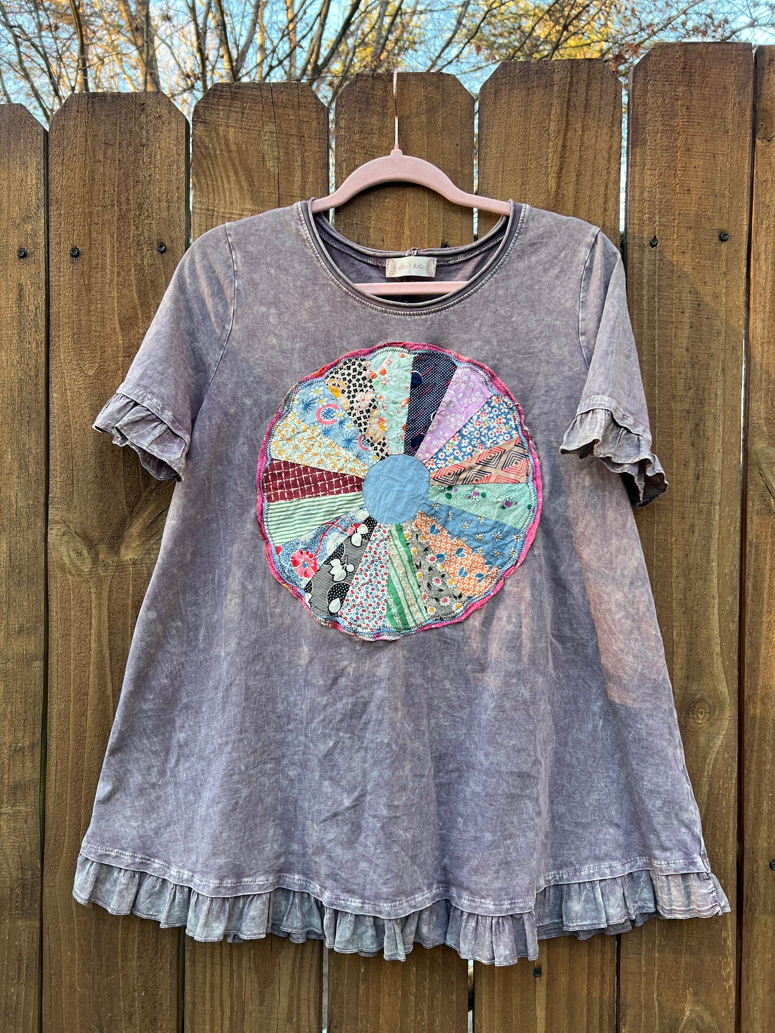 QUILT vintage Plate upcycled ruffle shirt // LARGE ...